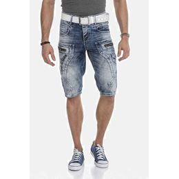 Cipo & Baxx Jeansbermudas CIPO & BAXX "Bermuda Short" Gr. 29, Normalgrößen, blau Herren Jeans mit Applikationen und Ziernähten, CK101