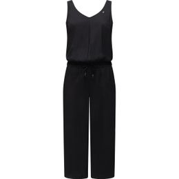 Jumpsuit Ragwear "Suky", Damen, Gr. XL (42), Normalgrößen, blau (schwarz), 80% Viskose, 20% Polyester, casual, figurumspielend 7/8-Länge, V-Ausschnitt, ohne Ärmel angeschnitten,mit Umschlag, Overalls, schicker, langer Damen Overall mit Tunnelzug