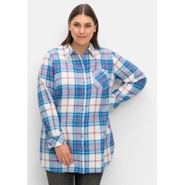 Longbluse sheego "Große Größen" Gr. 40, weiß (offwhite kariert) Damen Blusen aus Baumwoll-Flanell, mit Krempelärmeln