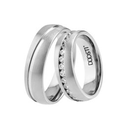 Trauring DOOSTI "Schmuck Geschenk TITAN Ehering Partnerring LIEBE" Fingerringe Gr. 52, mit Zirkonia, Titan, 6mm, grau (titanfarben, kristallweiß) Made in Germany - wahlweise mit oder ohne Zirkonia