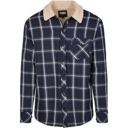 Langarmhemd Urban Classics "Urban Classics Herren Sherpa Lined Shirt Jacket" Gr. L, US-Größen, blau (navy-whtie) Herren Hemden