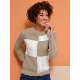 Rundhalspullover Classic Basics "Pullover" Gr. 46, beige (beige, ecru, gemustert) Damen Pullover