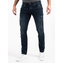 Slim-fit-Jeans PEAK TIME "München" Gr. 31, Länge 34, blau (dunkelblau) Herren Jeans 5-Pocket-Jeans mit Stretch-Bund und Destroyed-Optik