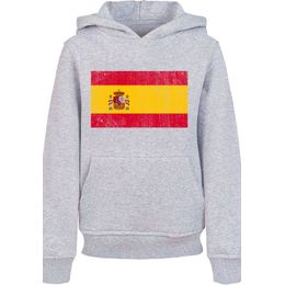 Kapuzenpullover F4NT4STIC "Spain Spanien Flagge distressed" Gr. 122/128, grau (erdgrau), Mädchen, Obermaterial: 65% Baumwolle, 35% Polyester, Pullover, Print