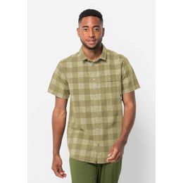 Funktionshemd Jack Wolfskin "HIGHLANDS SHIRT M" Gr. S (48), Normalgrößen, grün (bay, leaf, check) Herren Hemden