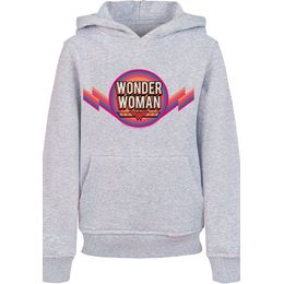 Kapuzenpullover F4NT4STIC "DC Comics Wonder Woman Rainbow Logo" Gr. 122/128, grau (erdgrau), Mädchen, Obermaterial: 65% Baumwolle, 35% Polyester, Pullover, Print