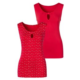 Shirttop Lascana "mit kleinem Cut-Out am Ausschnitt" Gr. 40/42, rot Damen Tops aus weichem Viskose-Stretch