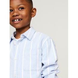 Langarmhemd Tommy Hilfiger "MONOTYPE STRIPES SHIRT LS" Gr. 10 (140), N-Gr, blau (vessel blue) Jungen Hemden Festliche Kinder bis 16 Jahre mit Logoprägung