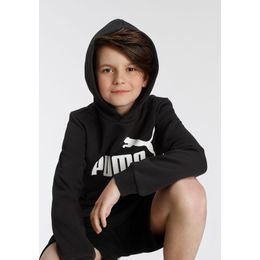 Kapuzensweatshirt Puma "ESS BIG LOGO HOODIE FL B" Gr. 128, schwarz (Puma schwarz), Kinder, Fleece, Obermaterial: 66% Baumwolle, 34% Polyester, bedruckt, Sweatshirts