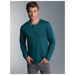 Longsleeve TRIGEMA "TRIGEMA Langarmshirt mit Knopfleiste" Gr. M, blau (saphir) Herren Shirts