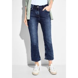 Bootcut-Jeans Cecil, Damen, Gr. 28, Länge 26, blau (mid blau wash), Denim/Jeans, Obermaterial: 81% Baumwolle, 17% Polyester, 2% Elasthan, Abriebeffekte, casual, slim fit 7/8-Länge, Jeans, in dunkelblauer Waschung