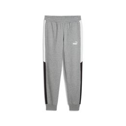 Trainingshose Puma "POWER COLORBLOCK SWEATPANTS FL CL" Gr. XXL, N-Gr, grau (medium gray heather), Herren, Fleece, Obermaterial: 66% Baumwolle, 34% Polyester, colorblocking, Hosen