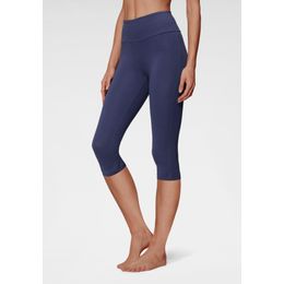 Caprileggings Lascana Gr. 48/50, N-Gr, blau (marine), Damen, Single Jersey, Obermaterial: 95% Baumwolle, 5% Elasthan, unifarben, Hosen, mit breitem, weichen Bündchen