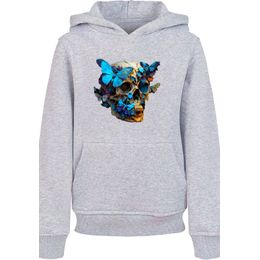 Kapuzenpullover F4NT4STIC "Schmetterling Skull HOODIE UNISEX" Gr. 122/128, grau (erdgrau), Mädchen, Obermaterial: 65% Baumwolle, 35% Polyester, Pullover, Print