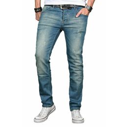 Slim-fit-Jeans Alessandro Salvarini "ASLuca", Herren, Gr. W33L30, Länge 30, blau (as043), Denim/Jeans, Obermaterial: 98% Baumwolle, 2% Elasthan, Destroyed-Effekte, leichte Abriebeffekte, slim fit, Jeans Slim-fit-Jeans, Stretch mit Elasthan