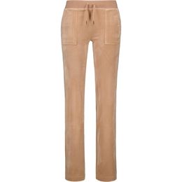 Sweathose Juicy Couture "DEL RAY TRACKPANT GOLD HARDWARE Damen" Gr. L, EURO-Größen, braun (caramel), Damen, 95% POLYESTER 5% ELASTAN, Hosen, Trainingshose Damen, Sweathose, Velour, Jogginghose mit Glitzer, Sale