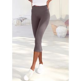 Caprileggings Lascana Gr. 48/50, N-Gr, grau (taupe), Damen, Single Jersey, Obermaterial: 95% Baumwolle, 5% Elasthan, unifarben, Hosen, mit breitem, weichen Bündchen