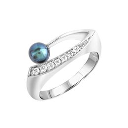 Fingerring ZEEme "Silber 925 rhodiniert mit schwarzer Perle & Zirkonia weiß" Fingerringe Gr. 017 (53,5), Silber 925 (Sterlingsilber), weiß (weiß, schwarz) Damen