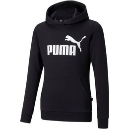 Kapuzensweatshirt Puma "ESS LOGO HOODIE FL G" Gr. 152, schwarz (Puma schwarz), Kinder, Fleece, Obermaterial: 66% Baumwolle, 34% Polyester, bedruckt, Sweatshirts