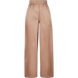 Stoffhose Urban Classics "Urban Classics Damen Ladies Satin Wide Leg Pants" Gr. M, US-Größen, grau (softtaupe) Damen Hosen