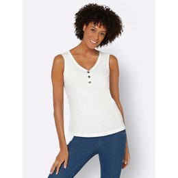 Shirttop Casual Looks, Damen, Gr. 42, beige (ecru), 95% Viskose, 5% Elasthan, unifarben, Rundhals, ohne Ärmel, Tops