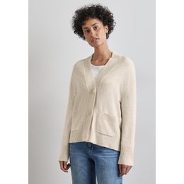 Cardigan Street One Gr. 36, weiß (cream white melange) Damen Strickjacken mit aufgenähten Taschen