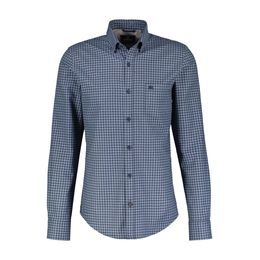 Langarmhemd Lerros "Lerros Karohemd mit Dobby-Struktur" Gr. S, blau (classic navy) Herren Hemden