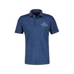 Poloshirt Lerros "Lerros Poloshirt mit lässigem Brustprint", Herren, Gr. L, blau (storm blau), 100% Baumwolle, ohne Ausschnitt, Shirts