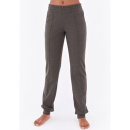 H.I.S. Relaxhose H.I.S Gr. 32/34, N-Gr, grau (anthrazit meliert), Damen, angeraute Sweatware, Obermaterial: 60% Baumwolle, 40% Polyester, meliert, Hosen, mit Piping vorn, Loungeanzug