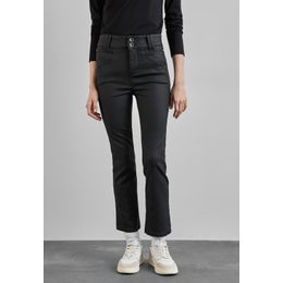 Bootcuthose Street One, Damen, Gr. 36, Länge 28, schwarz, Stoff, 79% Viskose, 18% Nylon, 3% Elasthan, unifarben, casual, normal normal, Hosen, in Leder-Optik