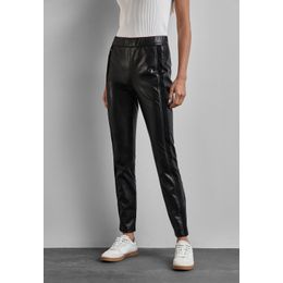 Lederimitathose Street One, Damen, Gr. 36, Länge 28, schwarz, Stoff, 94% Polyester, 6% Elasthan, unifarben, casual, slim fit lang, Hosen, in Fake-Leder-Optik