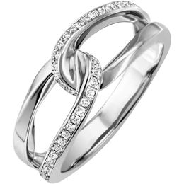 Fingerring Firetti "Schmuck Geschenk Silber 925 Silberring Ring verschlungen" Fingerringe Gr. 56, Silber 925 (Sterlingsilber), 3 mm, silberfarben (silberfarben, kristallweiß, kristallweiß) Damen mit Zirkonia (synth.)