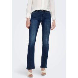 Bootcut-Jeans Only "ONLBLUSH MID FLARED DNM TAI021", Damen, Gr. XS (34), Länge 34, blau (dunkelblau denim), Denim/Jeans, Obermaterial: 92% Baumwolle, 6% Elastomultiester, 2% Elasthan, Abriebeffekte, modisch, Jeans 5-Pocket-Jeans