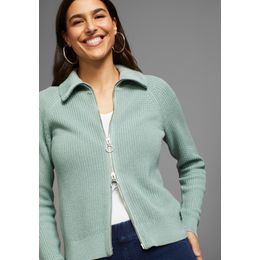 Cardigan Laura Scott Gr. 36/38 (S), grün (mint, melange), Damen, Strick, Obermaterial: 50% Baumwolle, 50% Polyacryl, Strickjacken, mit Troyer Kragen - NEUE KOLLEKTION