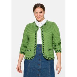 Strickjacke sheego "Große Größen" Gr. 40/42, grün Damen Strickjacken im Trachten-Look mit Zierborte