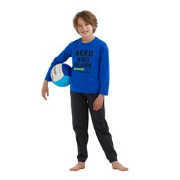 Pyjama Buffalo "Akku wird geladen" Gr. 182, grau (blau, anthrazit) Kinder Homewear-Sets