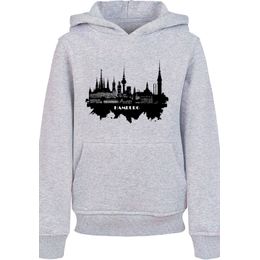 Kapuzenpullover F4NT4STIC "Cities Collection - Hamburg skyline" Gr. 122/128, grau (erdgrau), Mädchen, Obermaterial: 65% Baumwolle, 35% Polyester, Pullover, Print