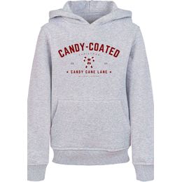 Kapuzenpullover F4NT4STIC "Weihnachten Candy Coated Christmas" Gr. 122/128, grau (erdgrau), Mädchen, Obermaterial: 65% Baumwolle, 35% Polyester, Pullover Hoodie, Weihnachten, Geschenk, Logo