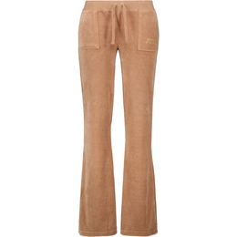 Sweathose Juicy Couture "HERITAGE CROWN CAISA LOW RISE PANT Damen" Gr. L, EURO-Größen, braun (cafe au lait), Damen, 46% BAUMWOLLE 32% VISKOSE 22% POLYESTER, Hosen, Trainingshose Damen, Sweathose, Velour, Jogginghose mit Glitzer, Sale