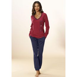 Pyjama Vivance Dreams Gr. 40/42, rot (rot, navy) Damen Homewear-Sets mit seitlichem Frontdruck