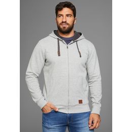 MAN'S WORLD Kapuzensweatjacke MAN'S WORLD, Herren, Gr. XXL (60/62), grau (grau, melange), angeraute Sweatware, Obermaterial: 90% Baumwolle, 10% Viskose. Kapuzenfutter: 100% Baumwolle, casual, normal, Langarm Rippbündchen, Sweatjacken, mit kontrastfarbigem Innenfutter