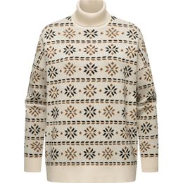 Stehkragenpullover Ragwear "Danika Organic" Gr. L (40), beige (ecru) Damen Pullover mit winterlichem Muster-Print