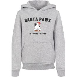 Kapuzenpullover F4NT4STIC "Santa Paws Christmas Cat" Gr. 122/128, grau (erdgrau), Mädchen, Obermaterial: 65% Baumwolle, 35% Polyester, Pullover Hoodie, Premium Qualität, Rock-Musik, Band