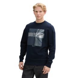 Sweatshirt Tom Tailor Denim Gr. L, blau (sky captain blue) Herren Sweatshirts mit Frontprint