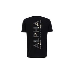 T-Shirt Alpha Industries "Alpha Industries Men - T-Shirts Backprint T Camo Print" Gr. L, schwarz (schwarz, woodland), Herren, Shell: 100% Cotton, Shirts