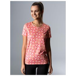 T-Shirt TRIGEMA "TRIGEMA Sport T-Shirt mit modischem Allover-Print", Damen, Gr. L, rot (apricot), 100% Polyester (recycelt), sportlich, Shirts