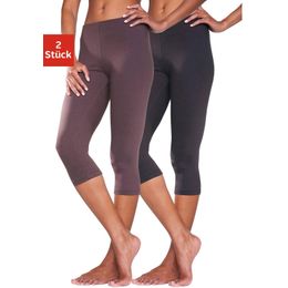 Caprileggings Vivance ACTIVE, Damen, Gr. 36/38, N-Gr, braun (1x braun, 1x schwarz), Single Jersey, Obermaterial 2: 60% Baumwolle, 35% Polyester, 5% Elasthan, unifarben, Basic, eng 3/4-Länge, Hosen, mit Gummibund, Loungewear