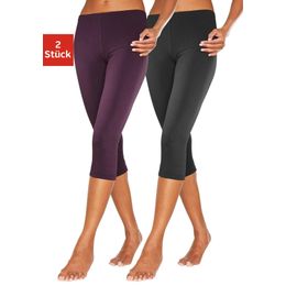 Caprileggings Vivance ACTIVE, Damen, Gr. 36/38, N-Gr, lila (1x beere, 1x schwarz), Single Jersey, Obermaterial 2: 60% Baumwolle, 35% Polyester, 5% Elasthan, unifarben, Basic, eng 3/4-Länge, Hosen, mit Gummibund, Loungewear