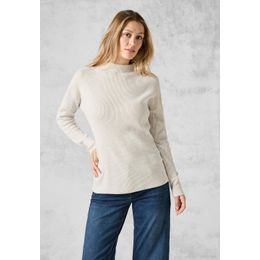 Strickpullover Cecil, Damen, Gr. M (40), beige (alabaster beige melange), Stoff, 33% Polyester, 31% Polyacryl, 24% Baumwolle, 12% Nylon, unifarben, casual, normal normal, hoch geschlossener Ausschnitt, Pullover, mit Materialmix