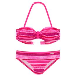 Bandeau-Bikini Buffalo "May Kids" Gr. 134/140, N-Gr, pink (pink, gestreift) Kinder Bikini-Sets mit knalligem Streifendruck